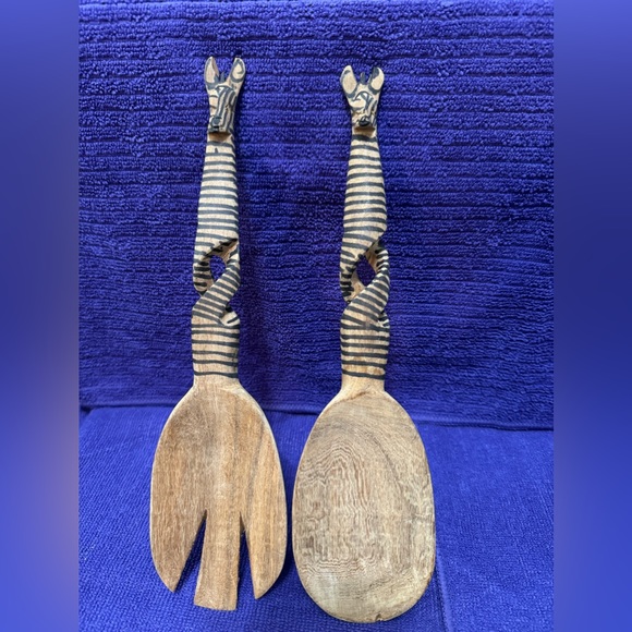 Unbranded | Dining | Vintage Hand Carved Wooden Zebra Twisted Handles ...